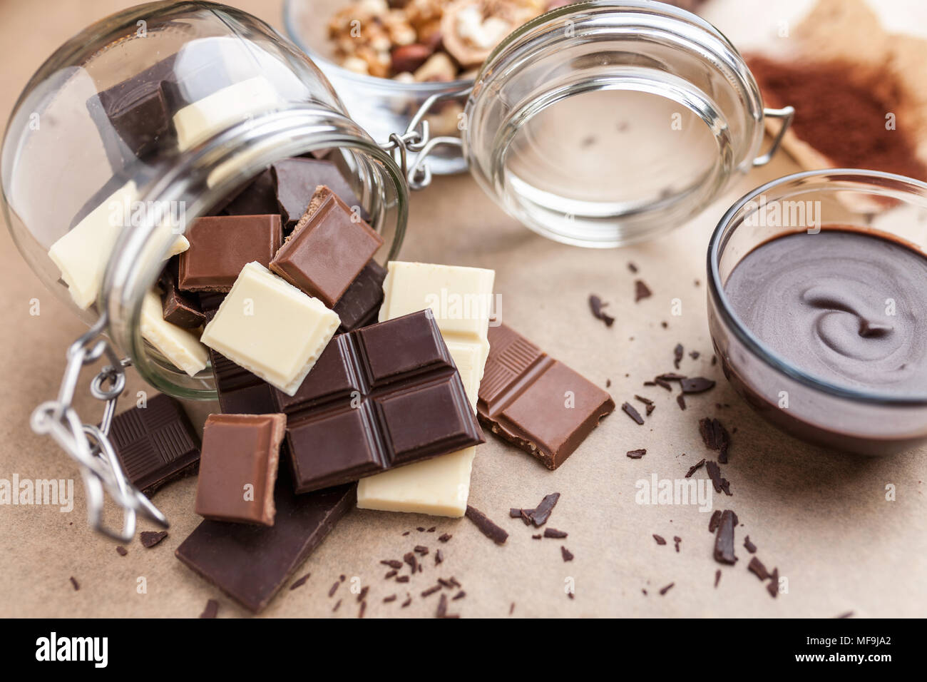 Variety of delicious chocolate bars in a jar Stock Photo - Alamy