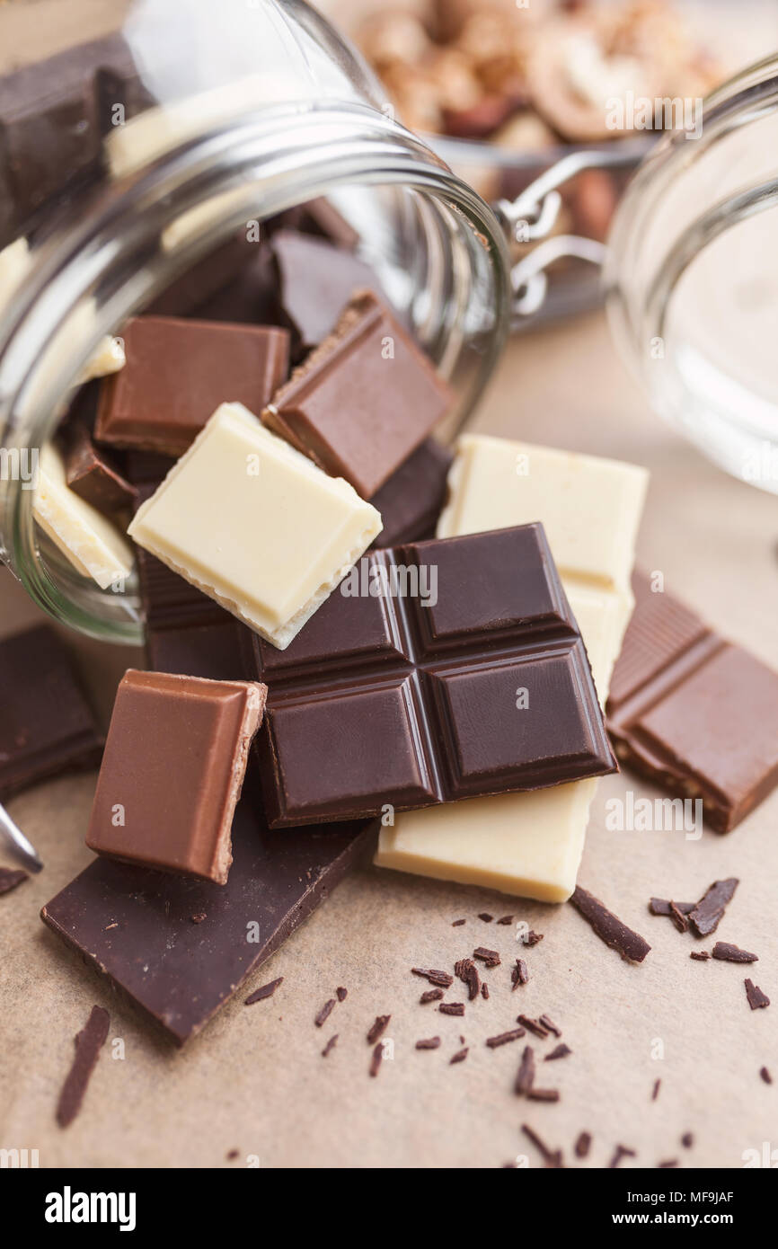 Variety of delicious chocolate bars in a jar Stock Photo - Alamy