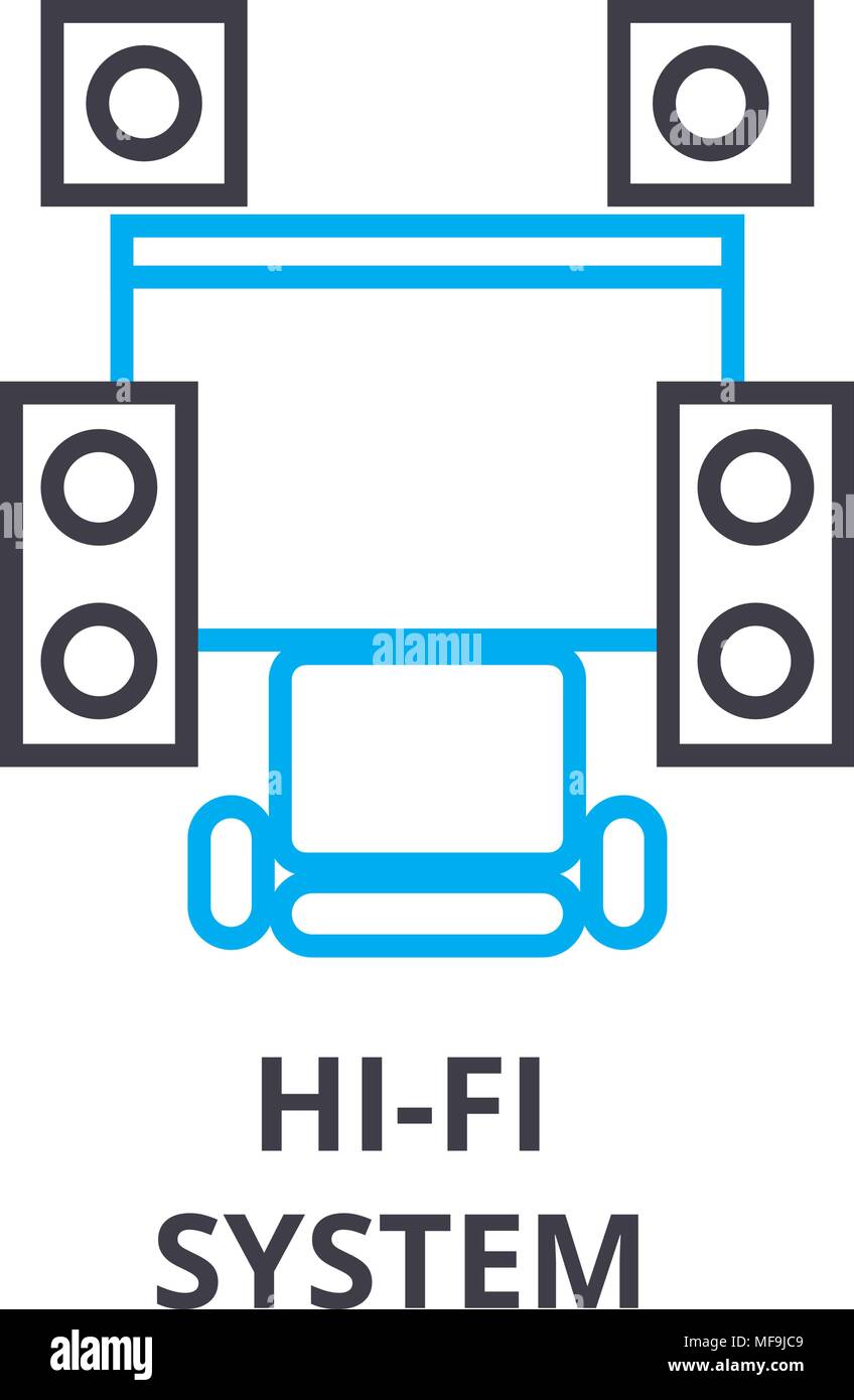 hi fi system thin line icon, sign, symbol, illustation, linear concept ...