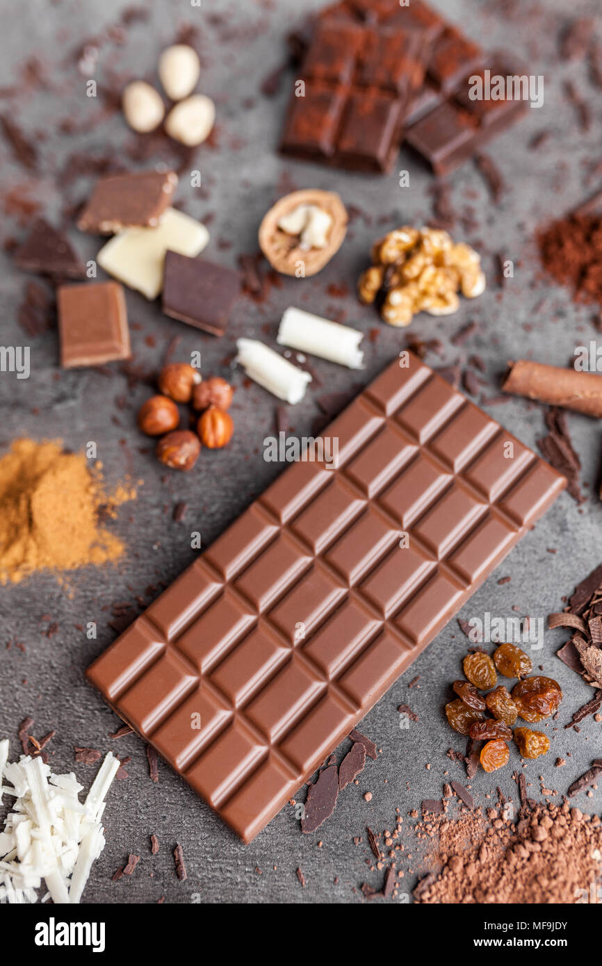 Delicious chocolate on a rustic grey background Stock Photo - Alamy