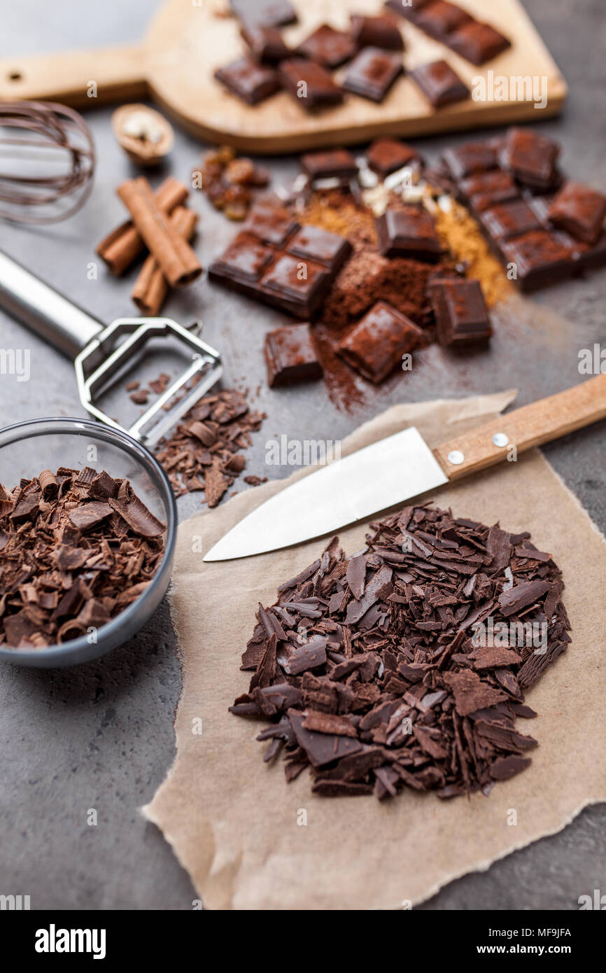 Delicious chocolate on a rustic grey background Stock Photo - Alamy