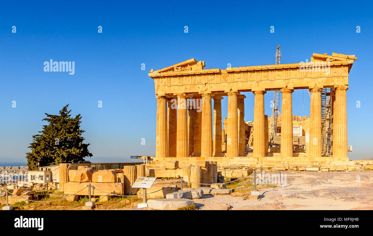 Parthenon, an ancient Greek temple dedicated to the goddess Athena, Acropolis of Athens. UNESCO ...