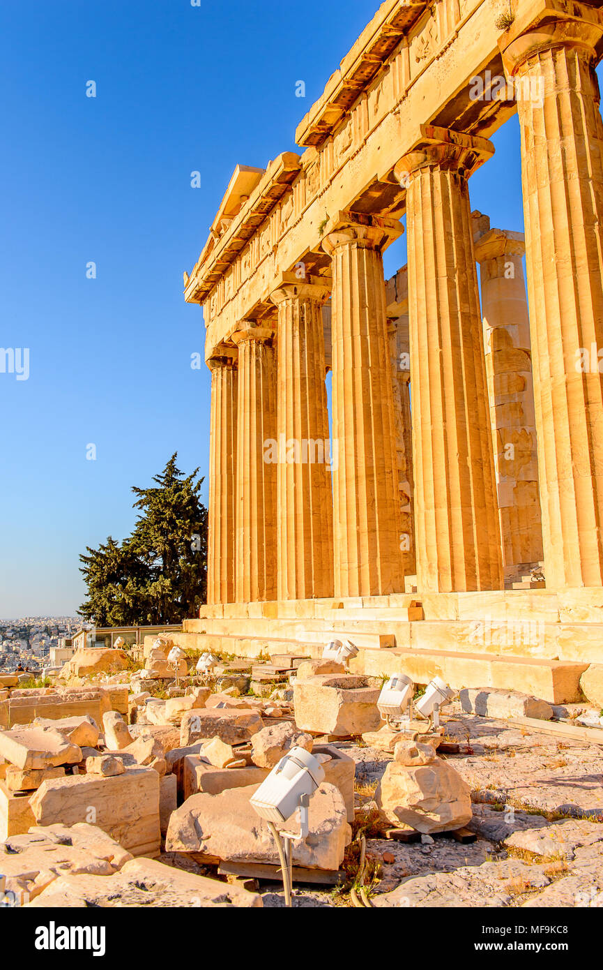 Parthenon, an ancient Greek temple dedicated to the goddess Athena, Acropolis of Athens. UNESCO ...