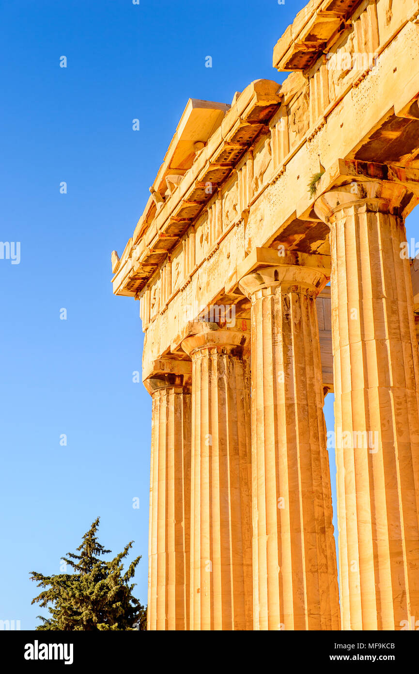 Parthenon, an ancient Greek temple dedicated to the goddess Athena, Acropolis of Athens. UNESCO ...