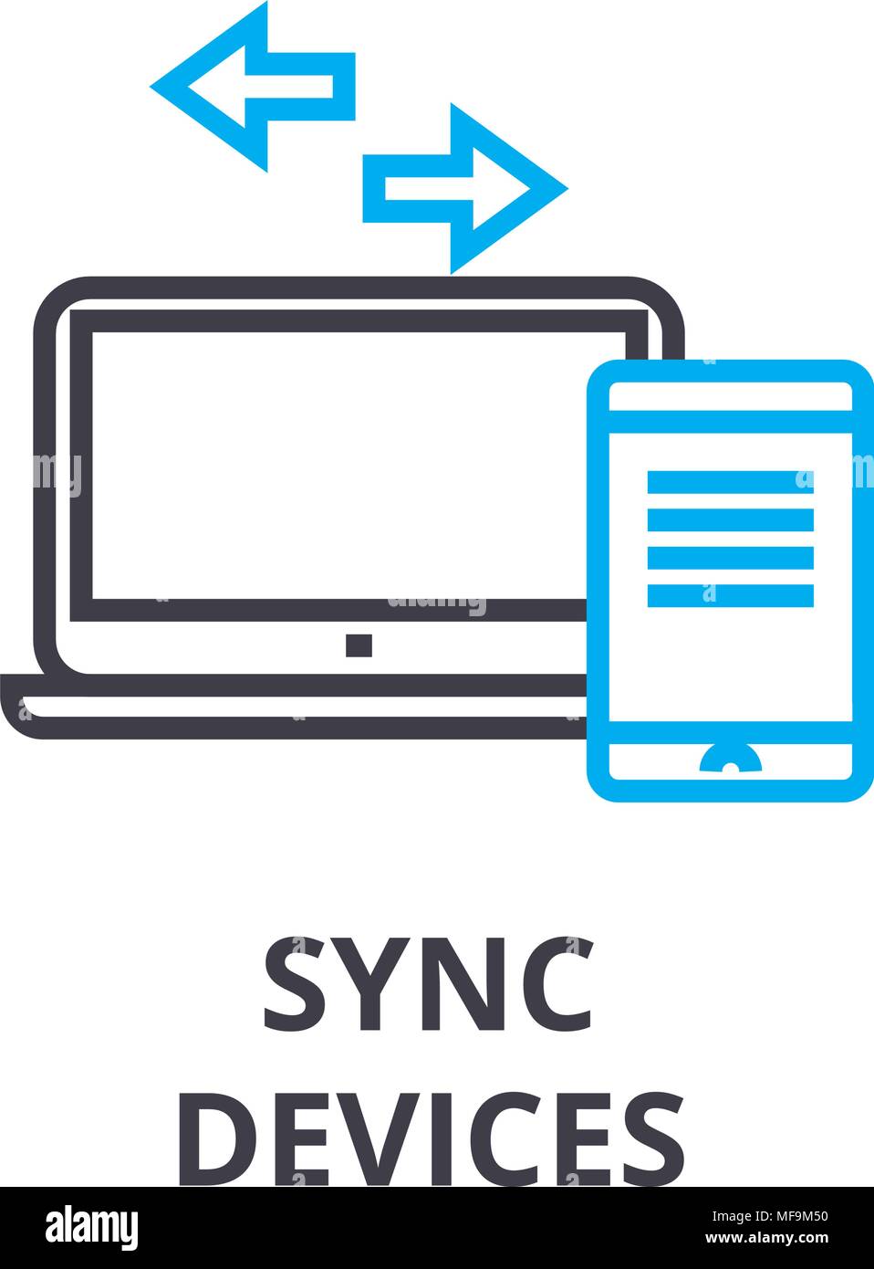 sync devices thin line icon, sign, symbol, illustation, linear concept ...