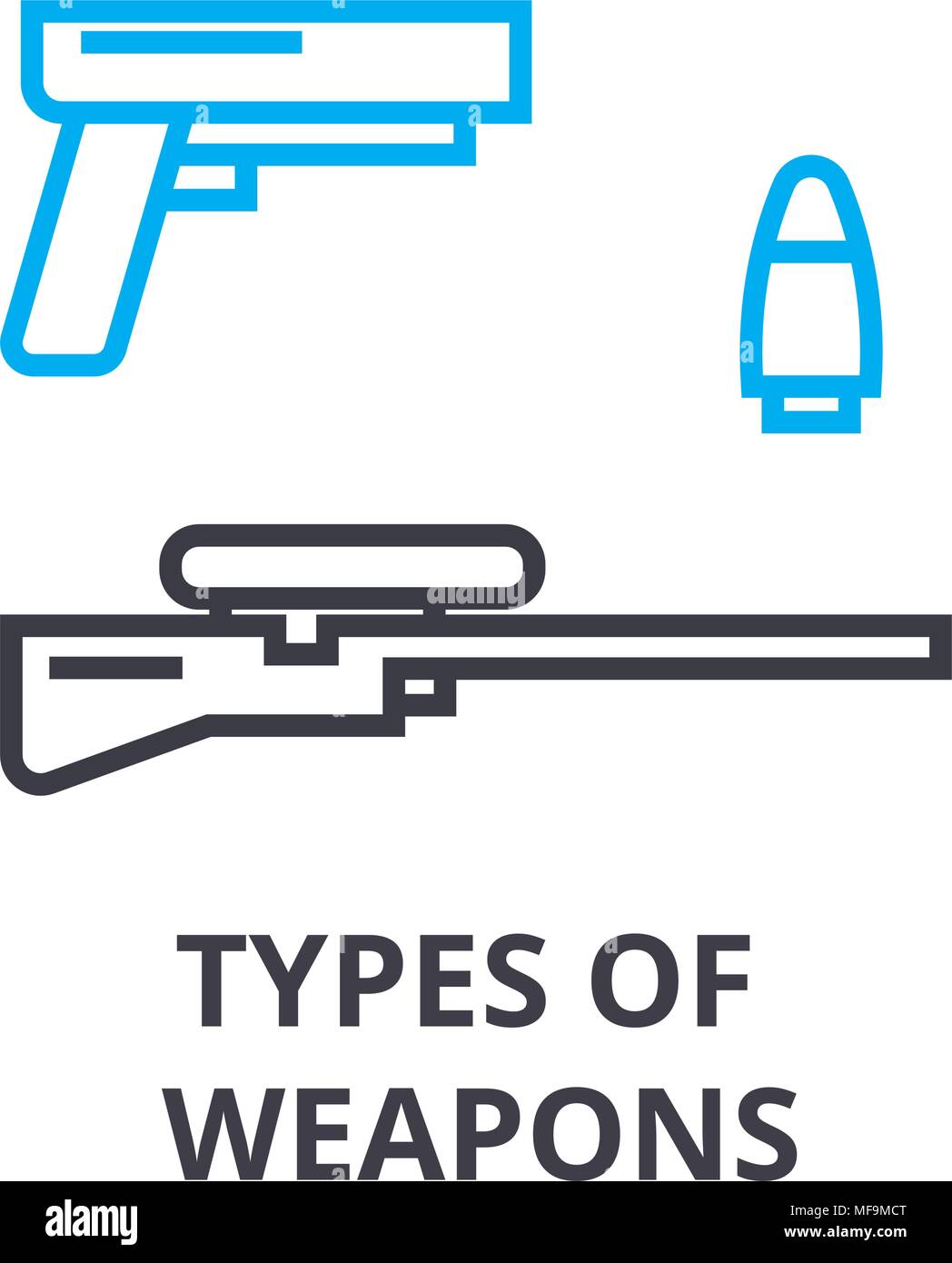 types of weapons thin line icon, sign, symbol, illustation, linear ...