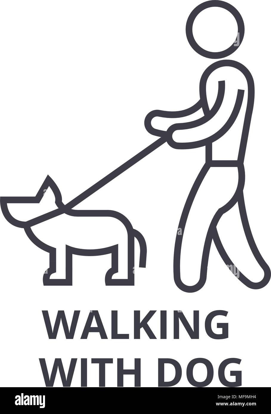 walking with dog thin line icon, sign, symbol, illustation, linear ...