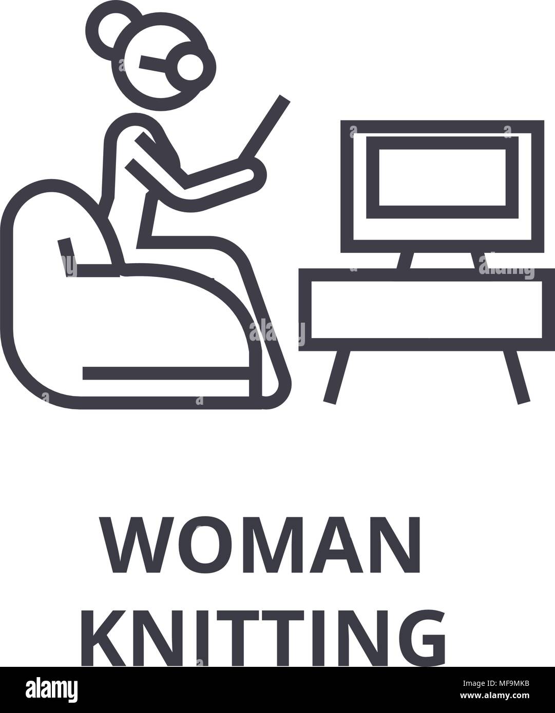 woman knitting thin line icon, sign, symbol, illustation, linear ...
