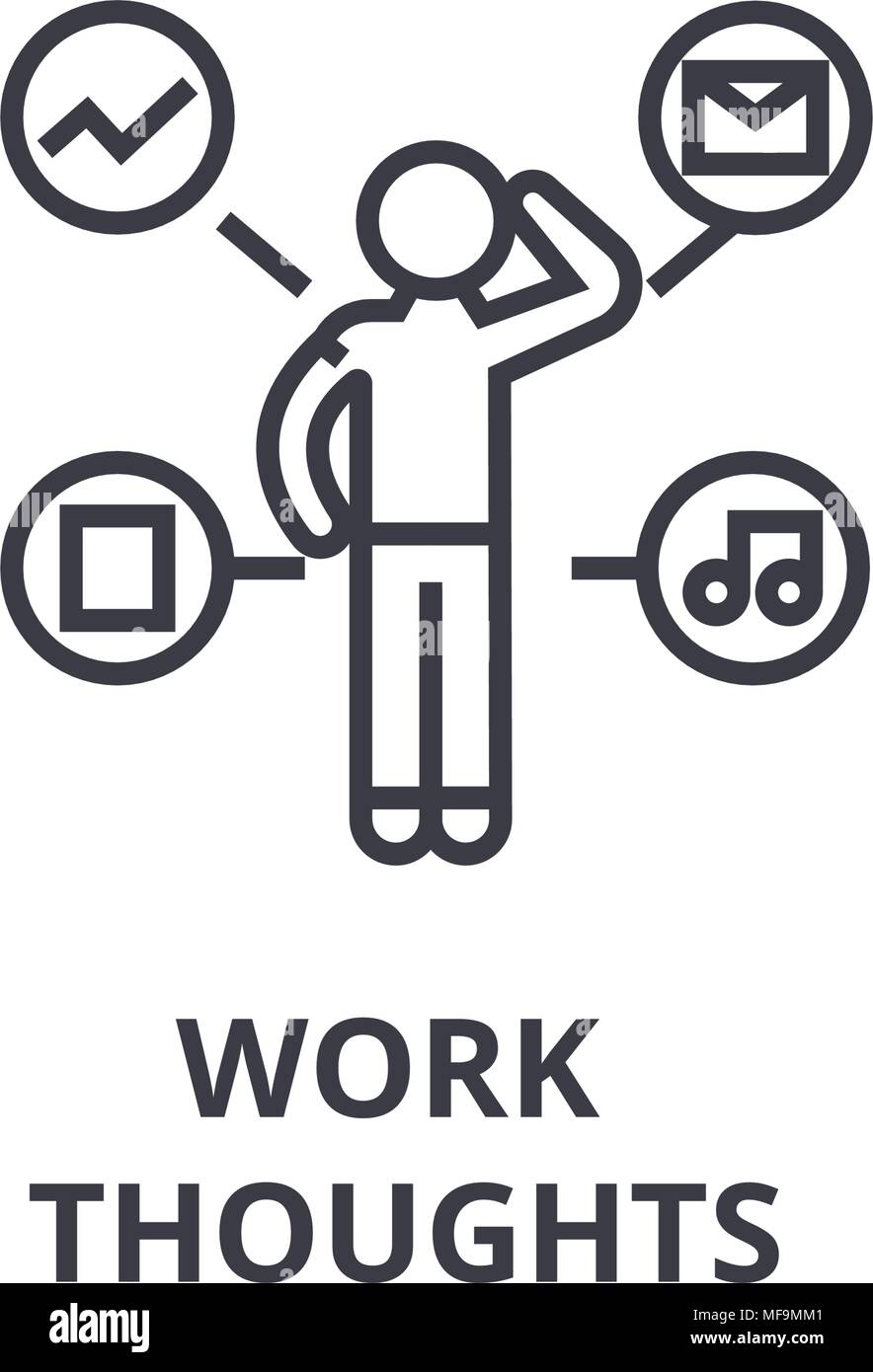 work thoughts thin line icon, sign, symbol, illustation, linear concept ...
