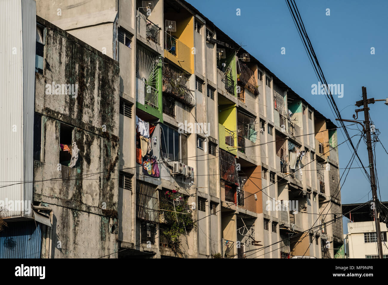 Panama City, Panama - march 2018: Run down building facade on central ...