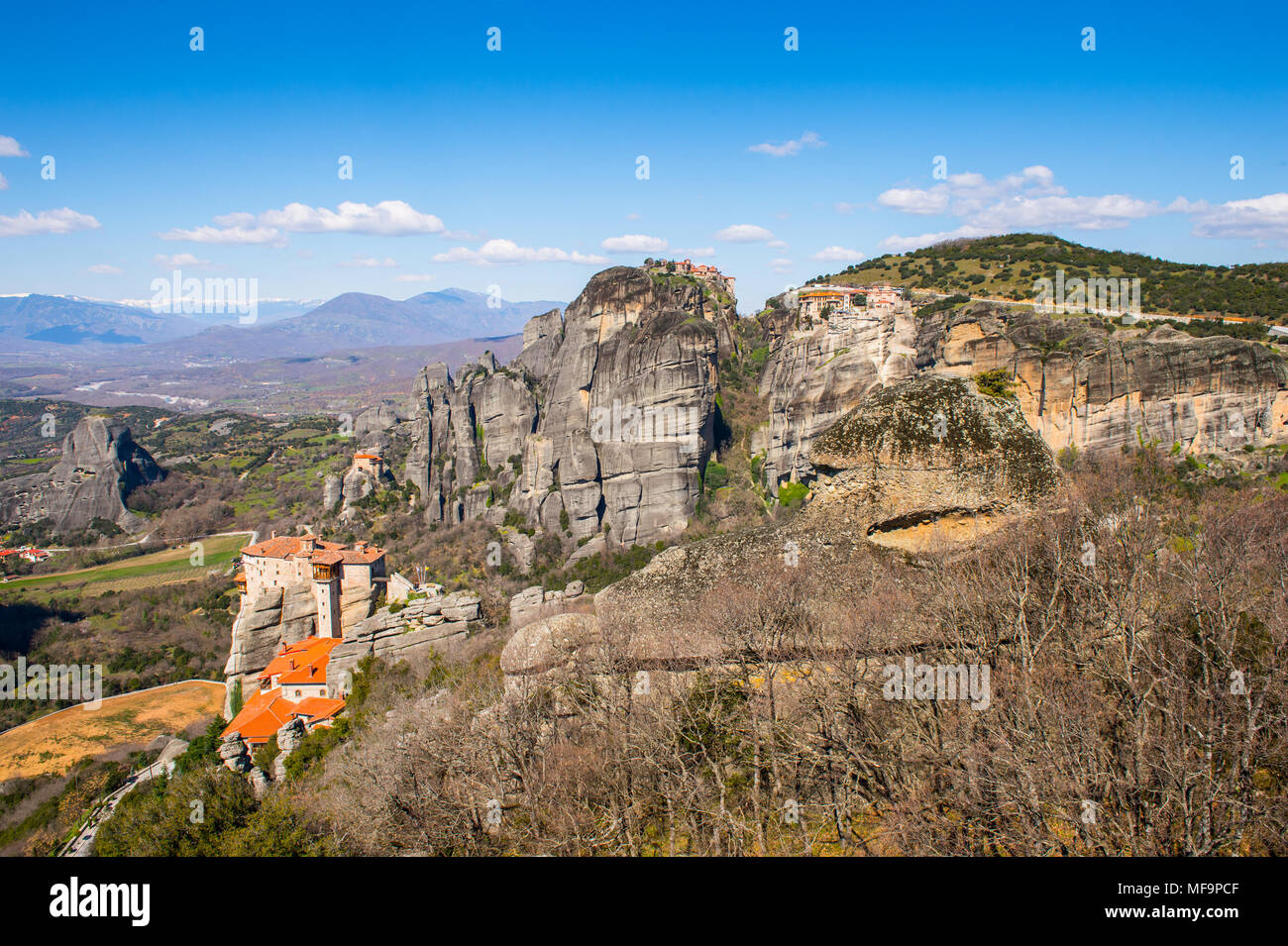 Monastery complex in Meteora mountains, Thessaly, Greece. UNESCO World ...