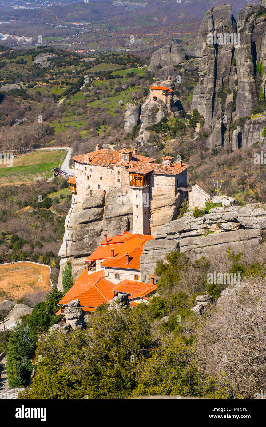 Monastery complex in Meteora mountains, Thessaly, Greece. UNESCO World ...