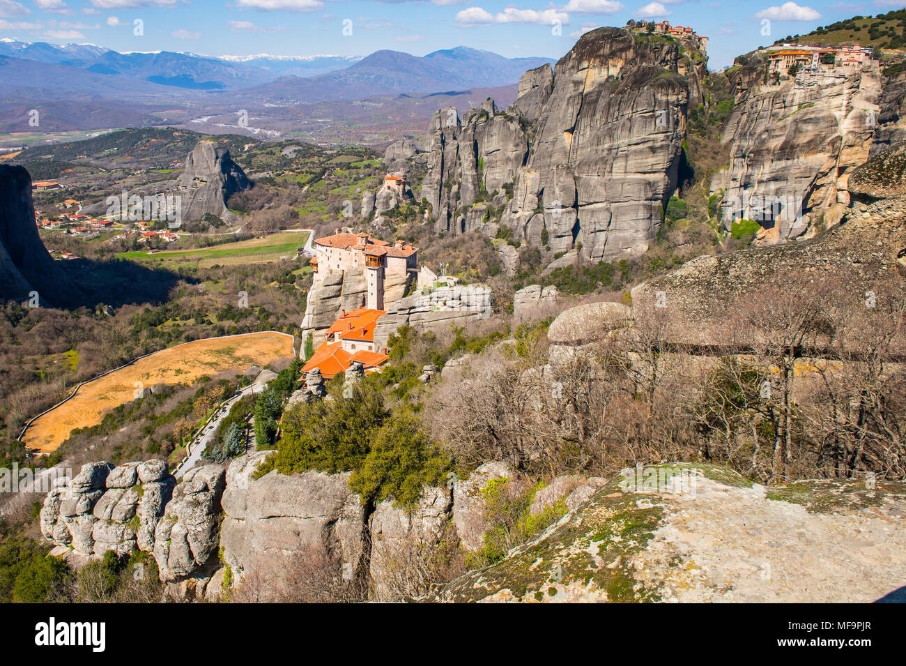 Monastery complex in Meteora mountains, Thessaly, Greece. UNESCO World ...