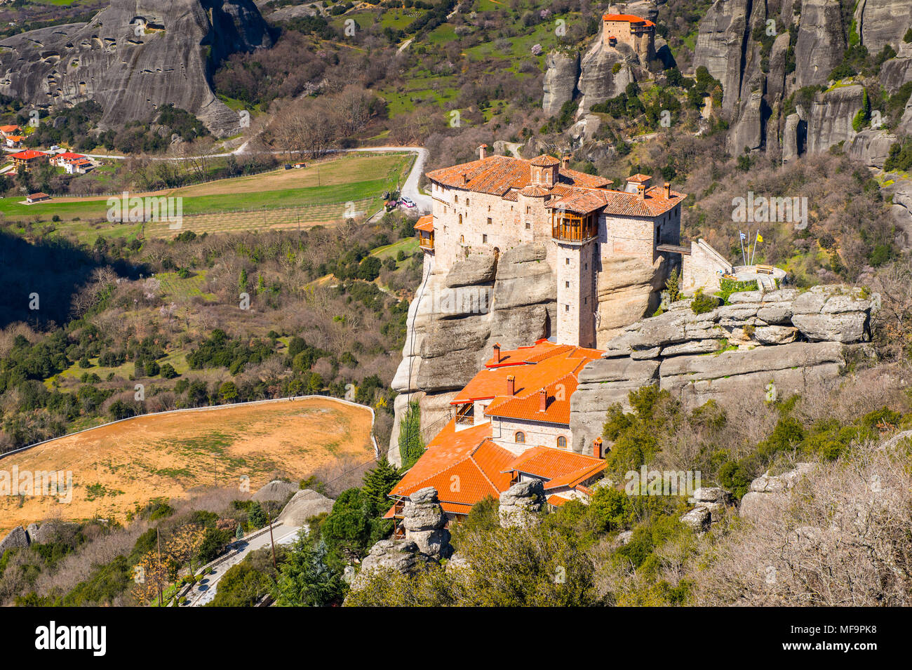Monastery complex in Meteora mountains, Thessaly, Greece. UNESCO World ...