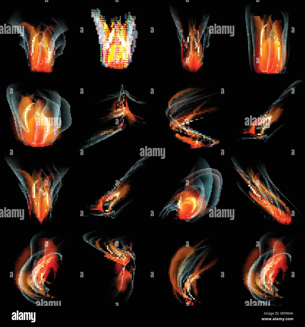 Set of Burn flame fire. abstract background. Vector illustration Stock ...