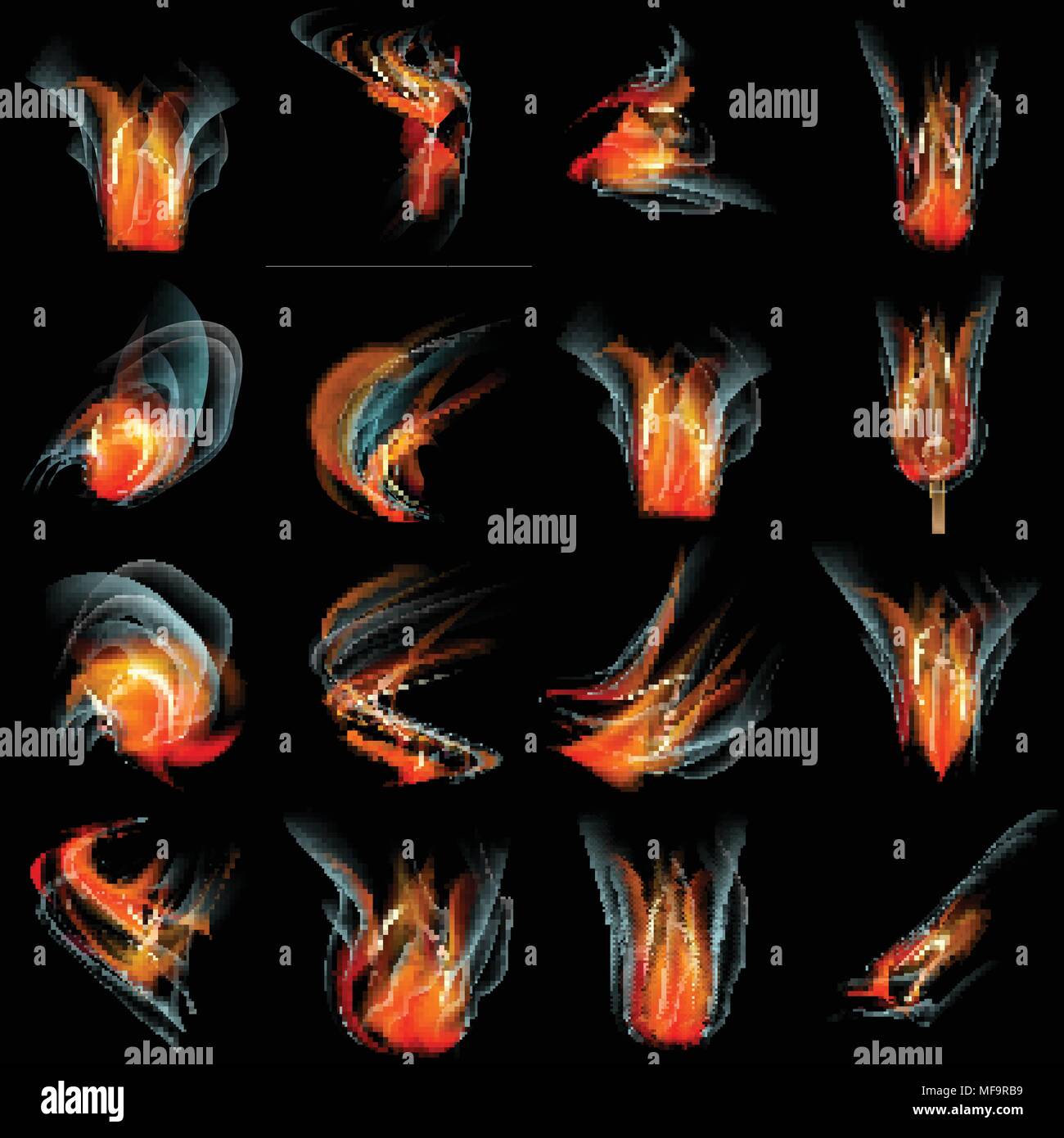 Set of Burn flame fire. abstract background. Vector illustration Stock ...