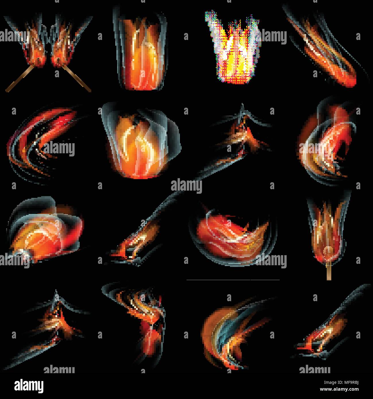 Set of Burn flame fire. abstract background. Vector illustration Stock ...