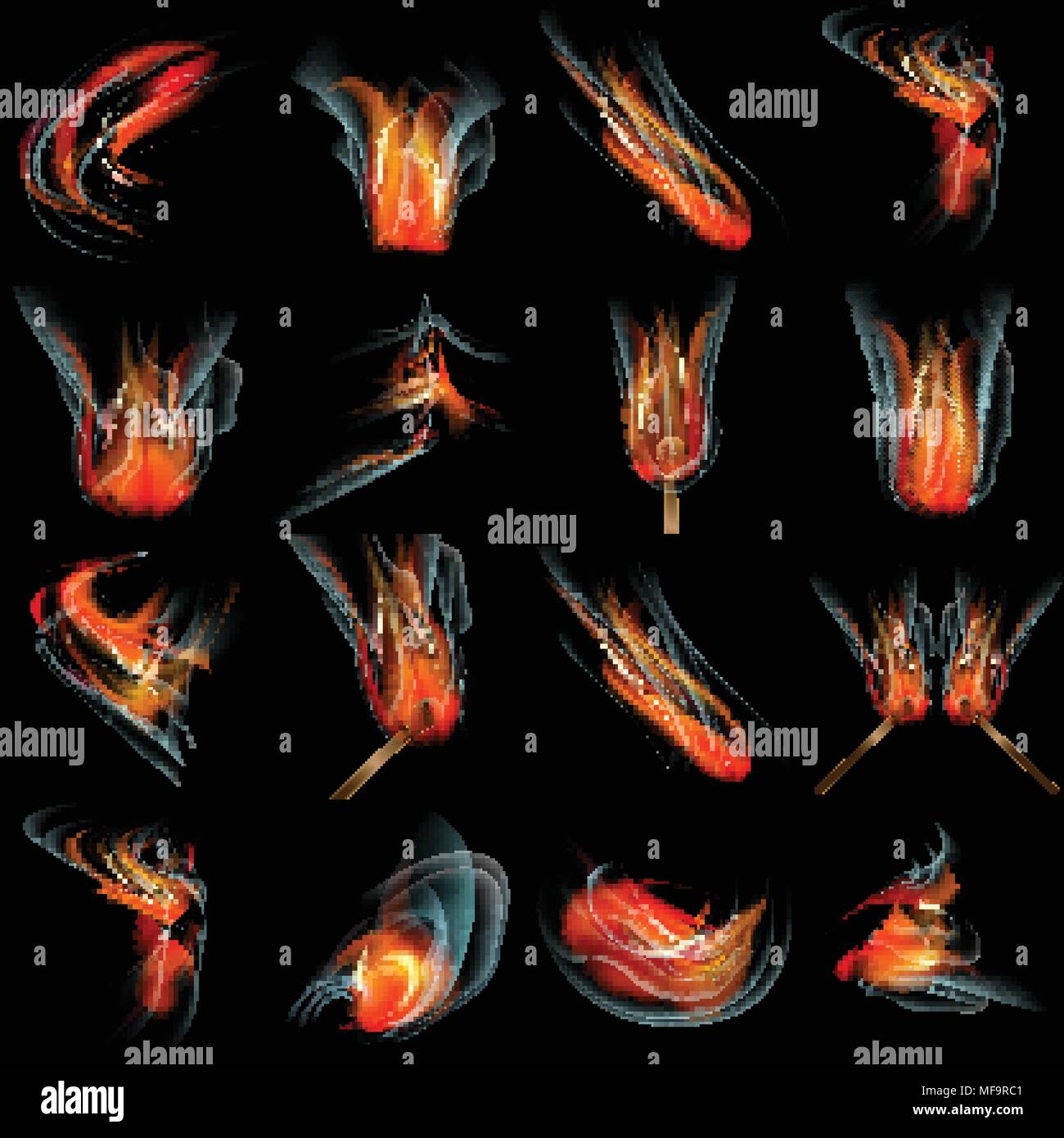 Set of Burn flame fire. abstract background. Vector illustration Stock ...