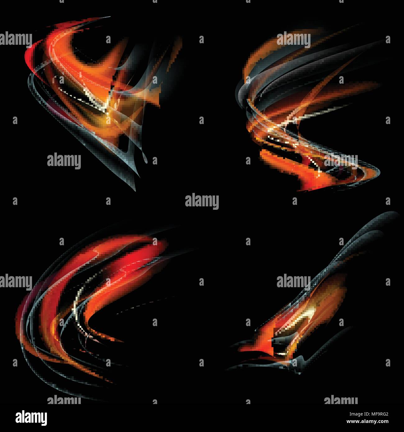 Collection of fires isolated on black background. Vector illustration ...