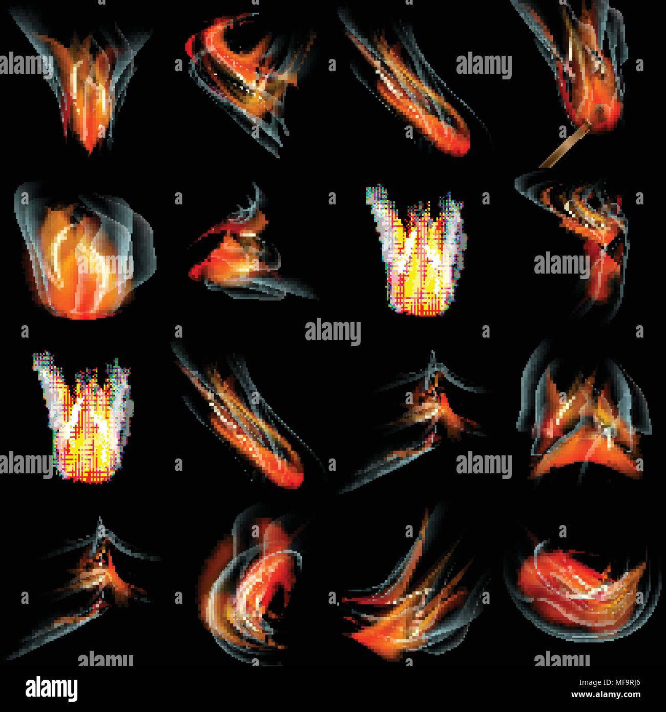 Set of Burn flame fire. abstract background. Vector illustration Stock ...