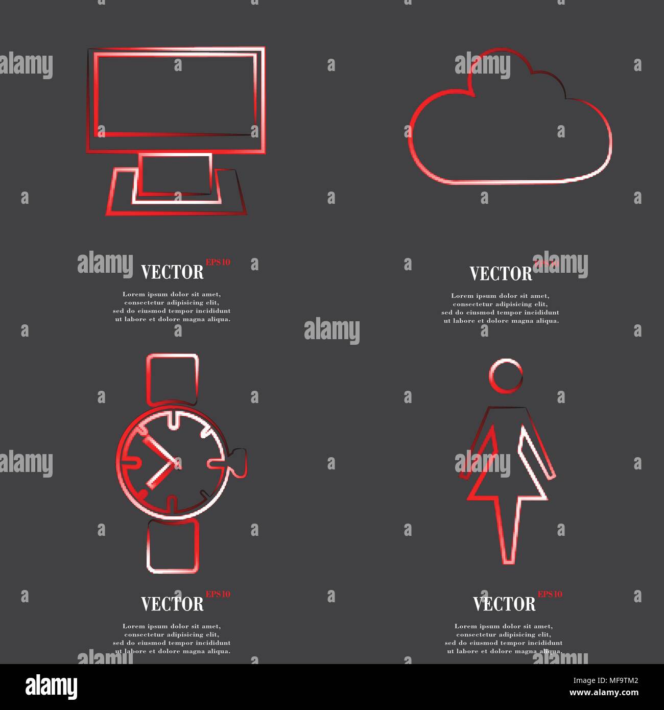 Set of Red web icon flat design. Simple sticker internet sign gray ...