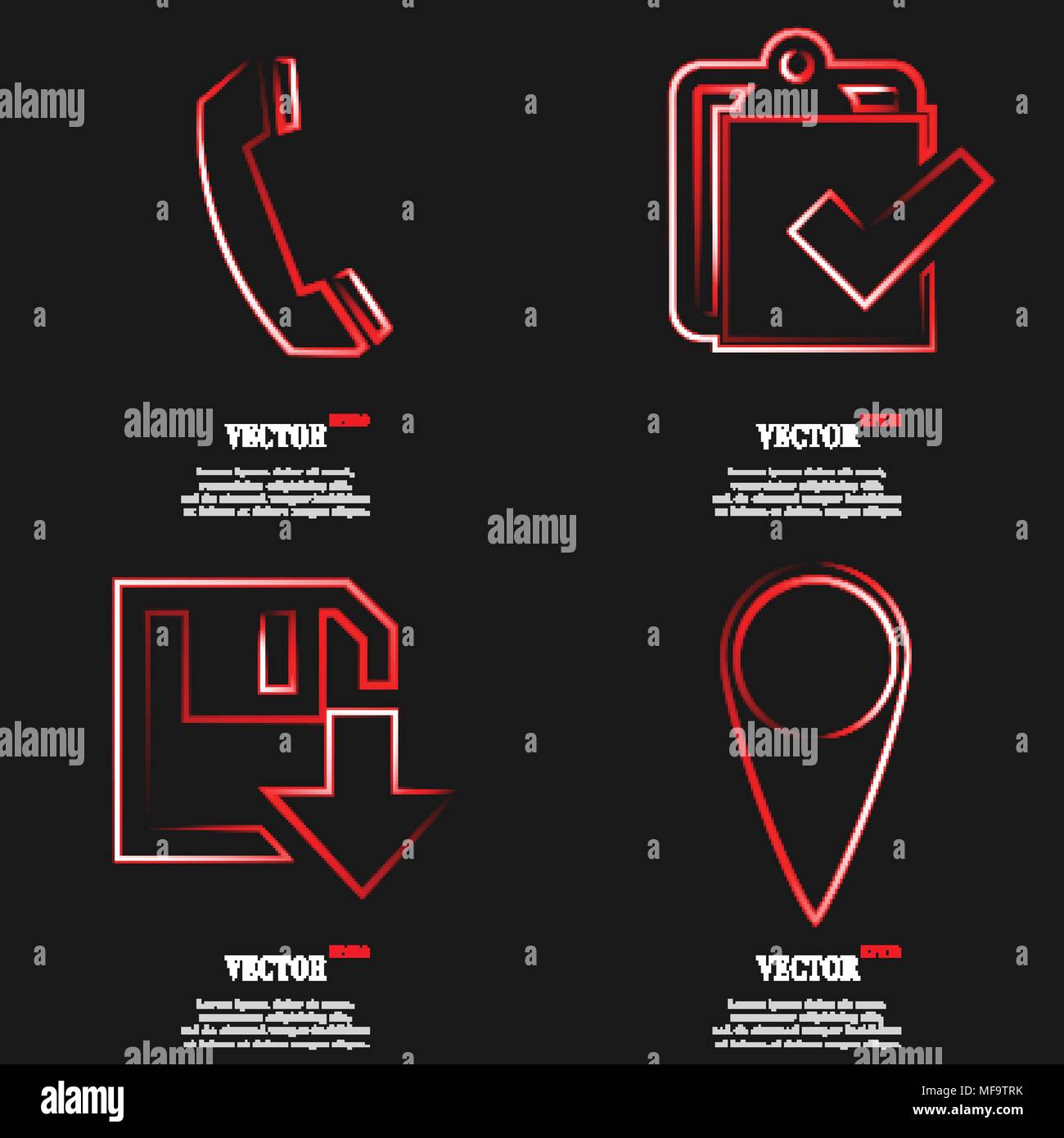 Set of fashionable red icons, trending symbols. Flat design for your ...