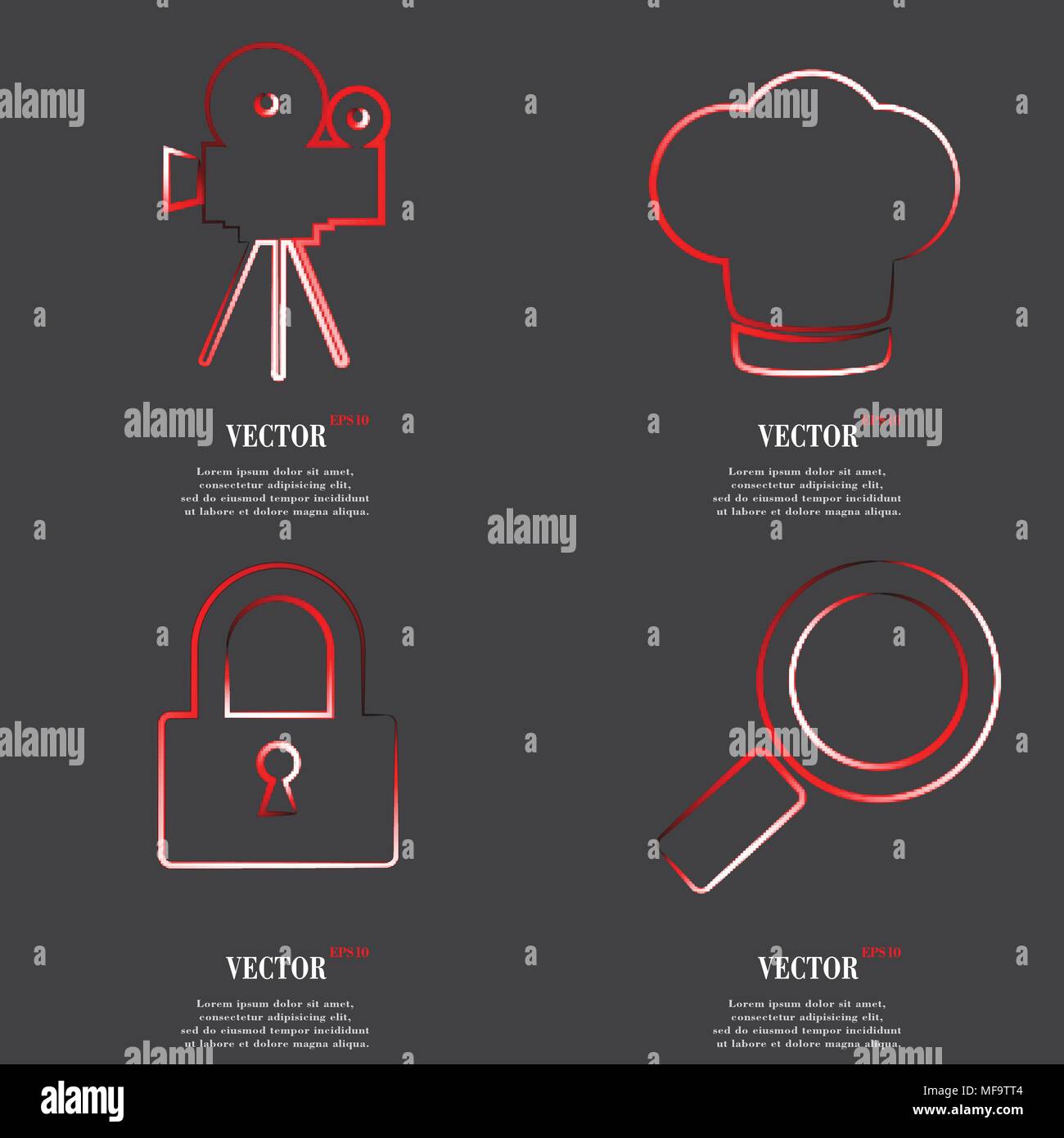 Set of fashionable red icons, trending symbols. Flat design for your ...