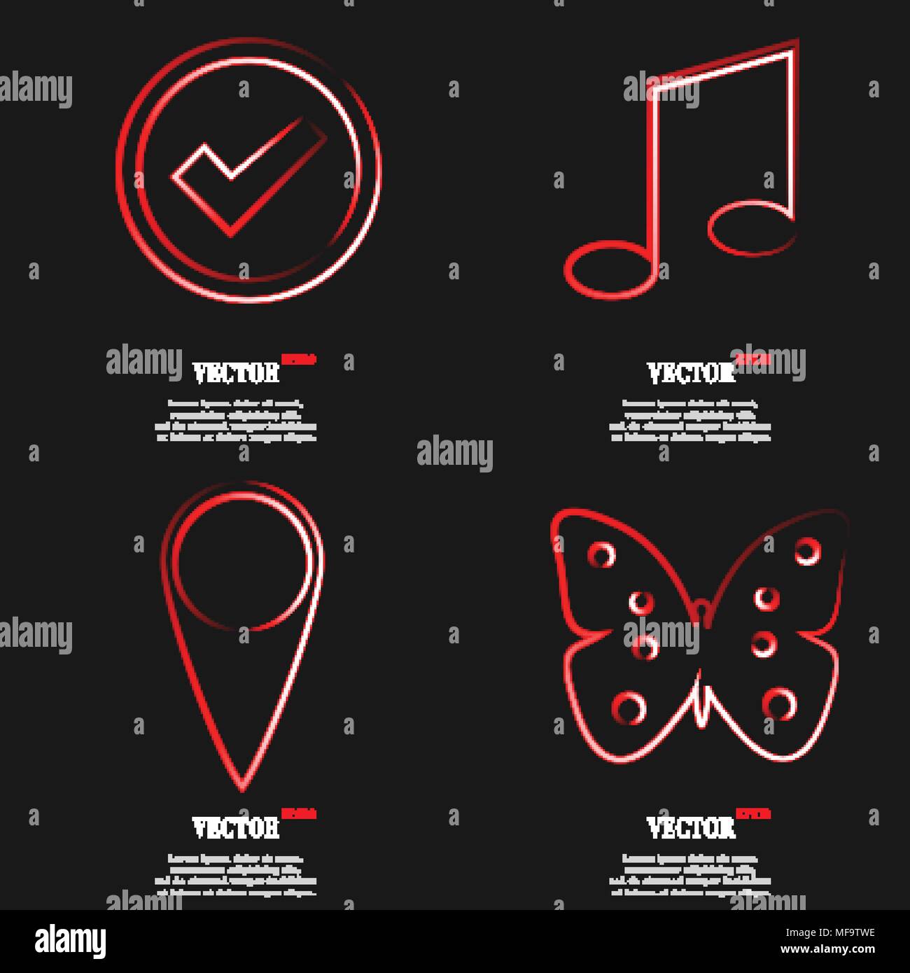 Set of fashionable red icons, trending symbols. Flat design for your ...