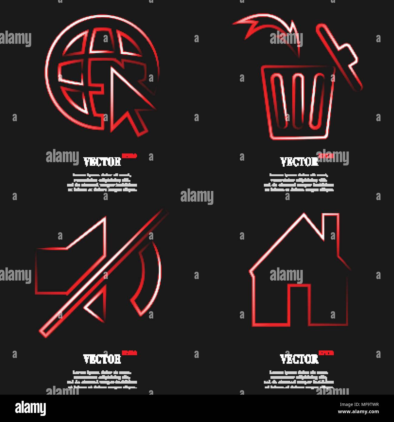 Set of fashionable red icons, trending symbols. Flat design for your ...