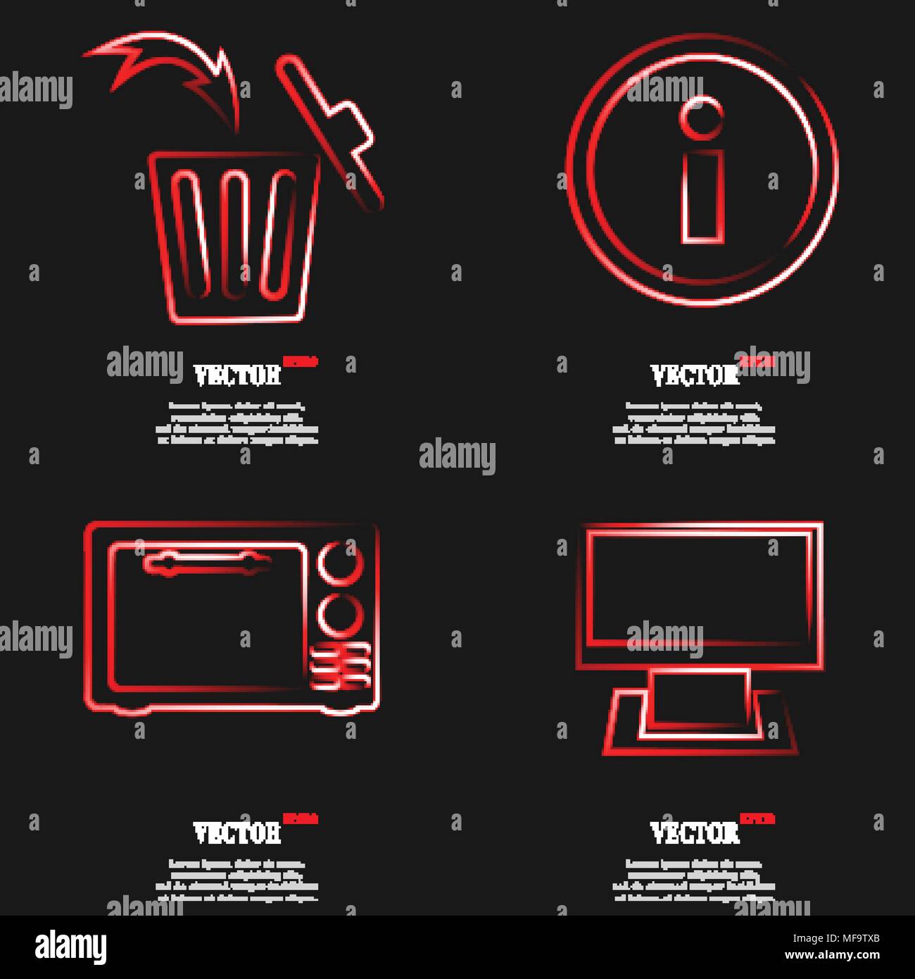 Set of Red web icon flat design. Simple sticker internet sign gray ...