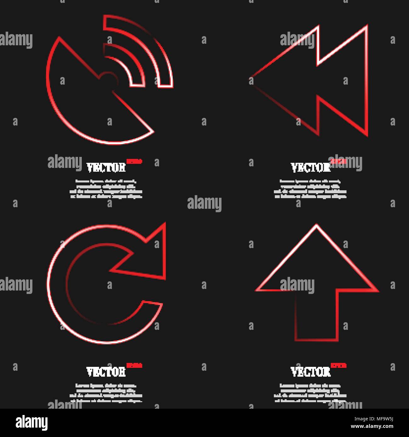 Set of Red web icon flat design. Simple sticker internet sign gray ...