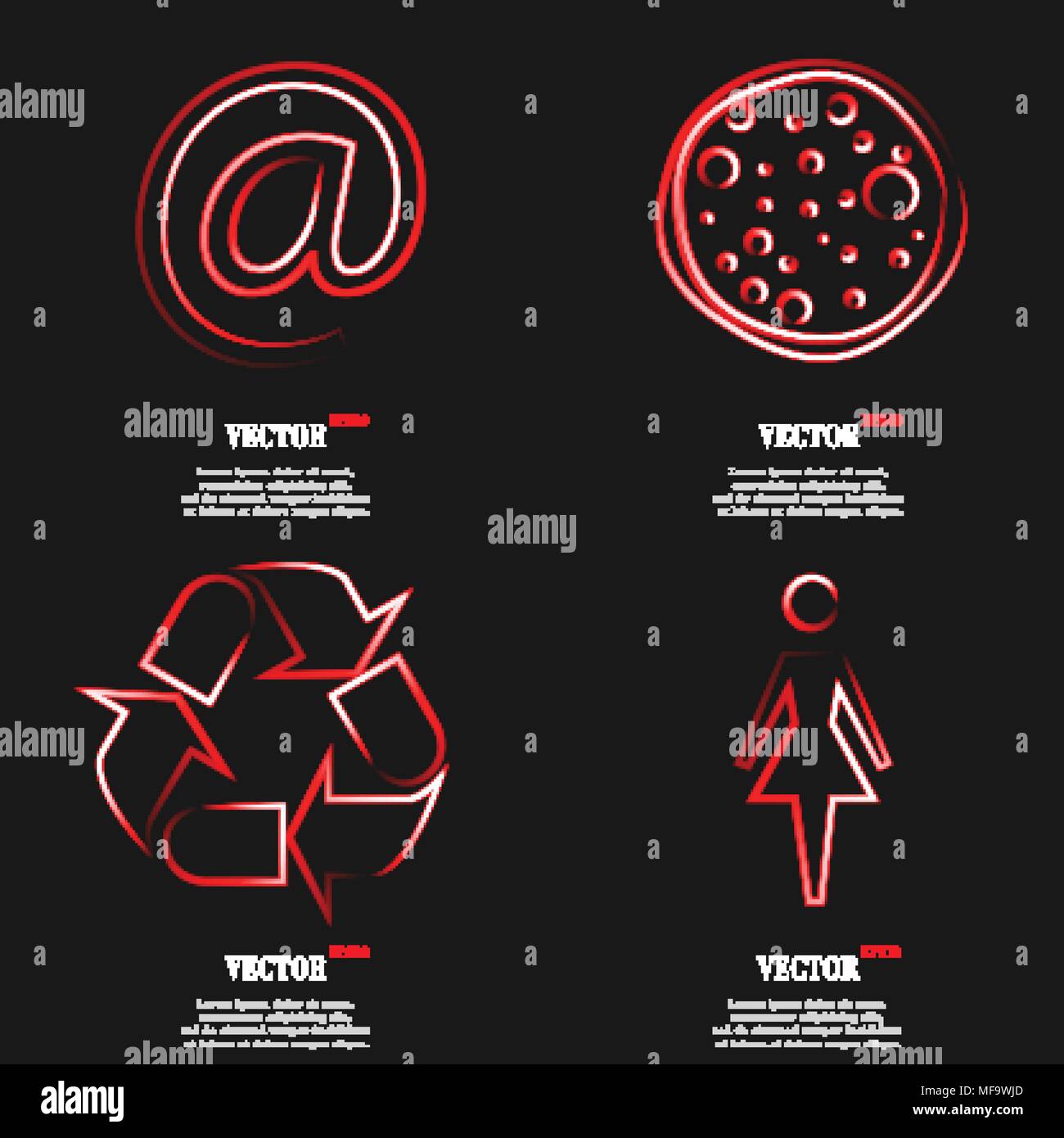 Set of Red web icon flat design. Simple sticker internet sign gray ...