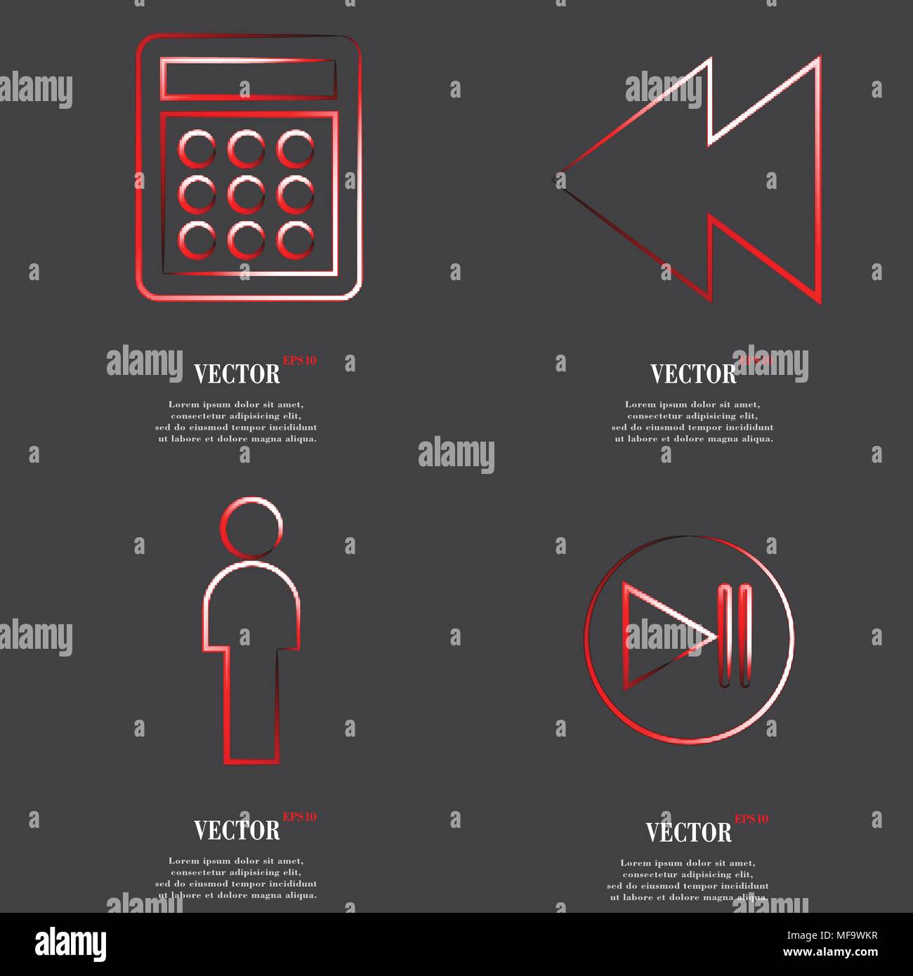 Set of Red web icon flat design. Simple sticker internet sign gray ...