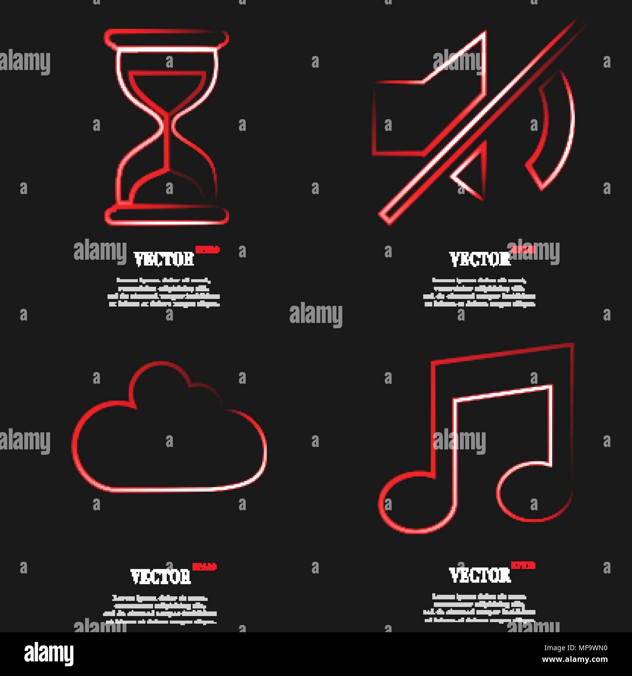 Set of fashionable red icons, trending symbols. Flat design for your ...