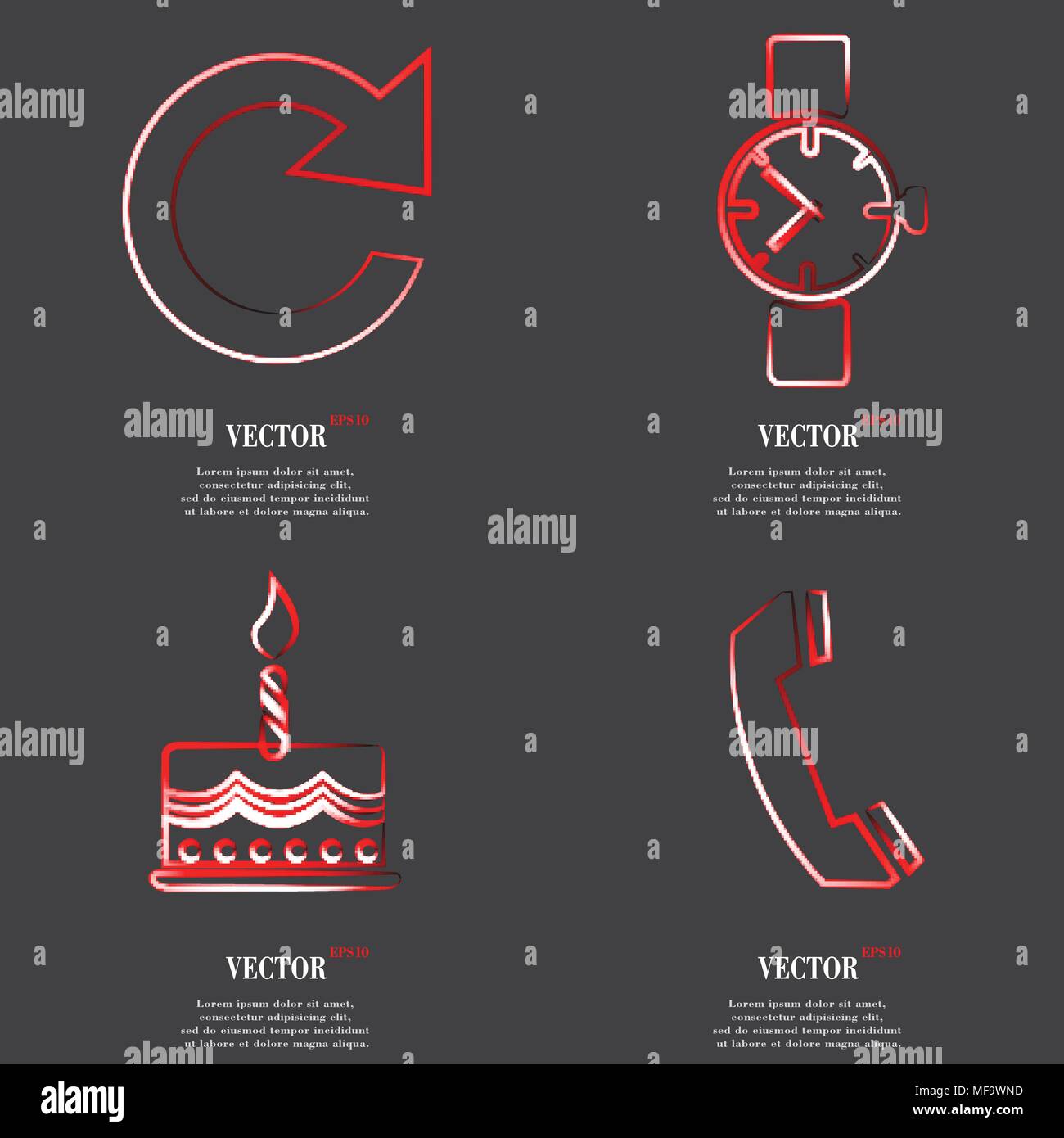 Set of fashionable red icons, trending symbols. Flat design for your ...