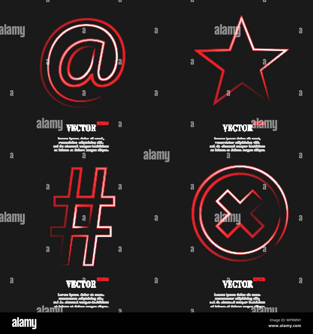 Set of fashionable red icons, trending symbols. Flat design for your ...