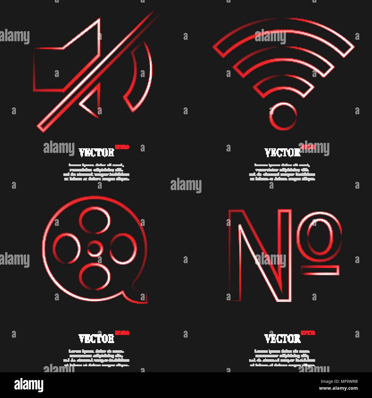 Set of fashionable red icons, trending symbols. Flat design for your ...