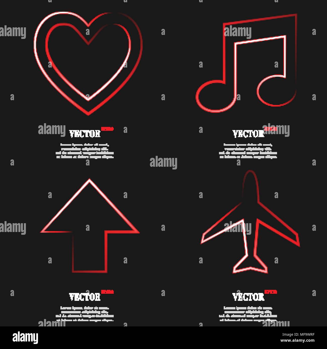 Set of fashionable red icons, trending symbols. Flat design for your ...