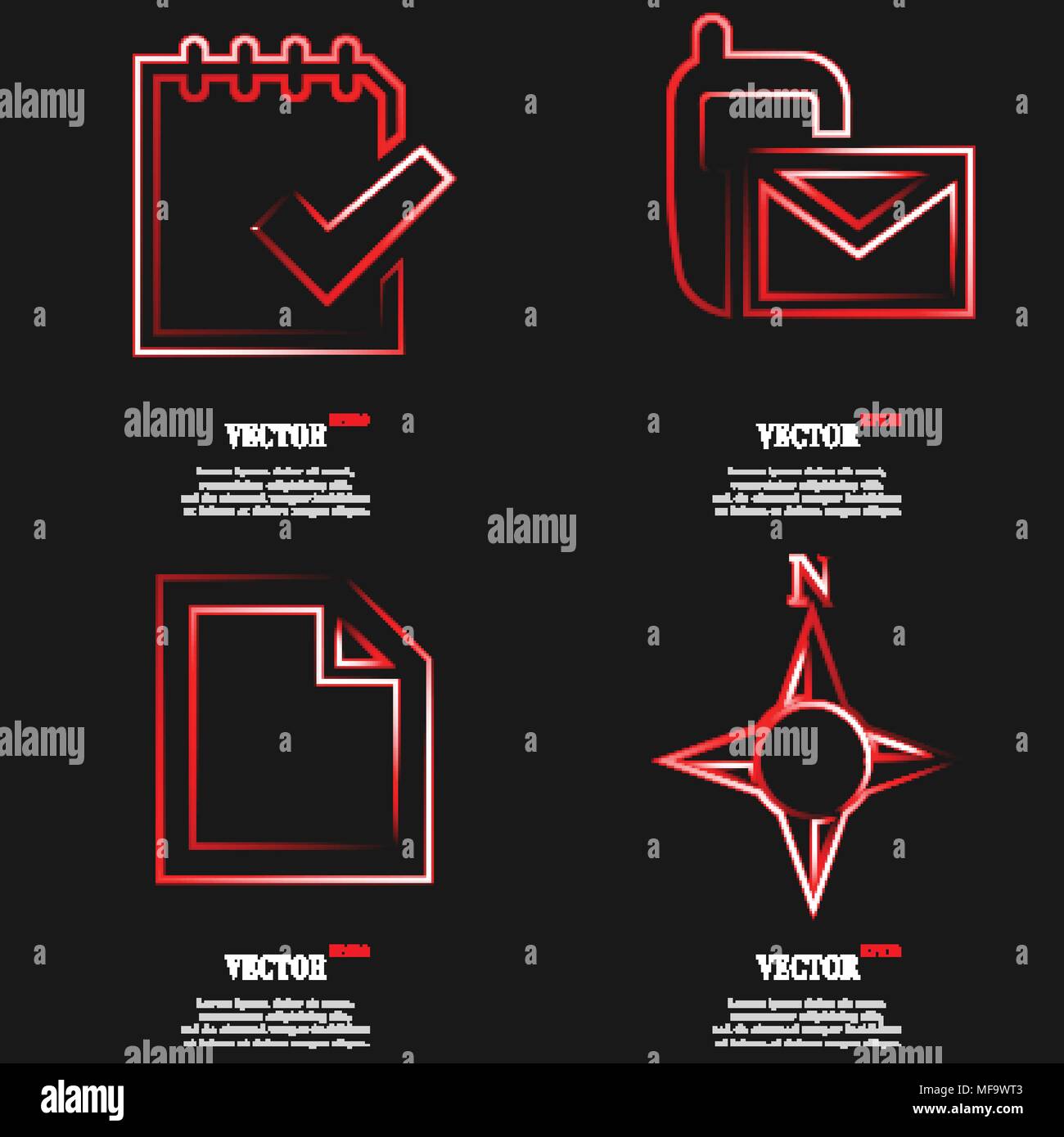 Set of fashionable red icons, trending symbols. Flat design for your ...