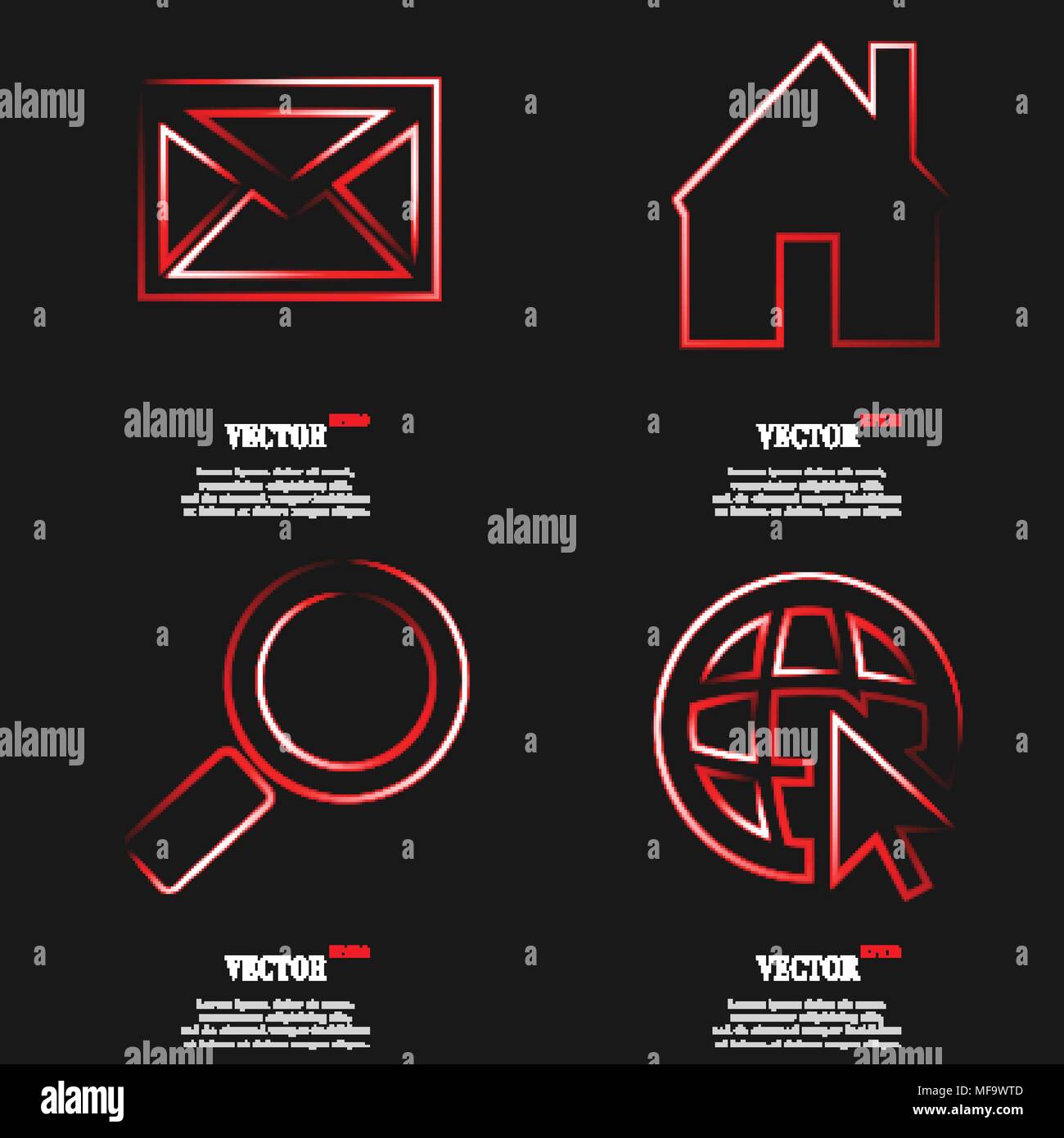 Set of fashionable red icons, trending symbols. Flat design for your ...