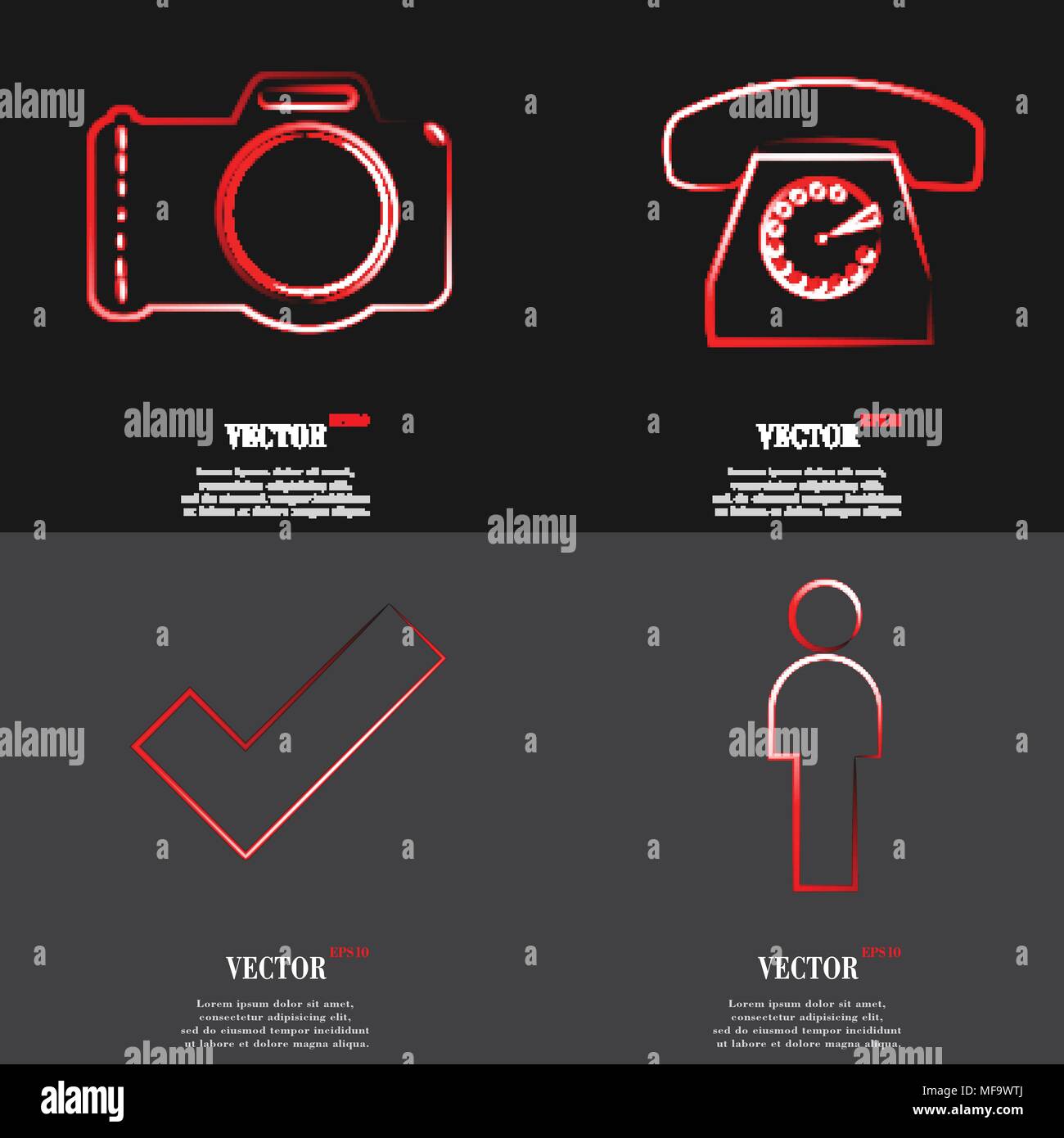Set of fashionable red icons, trending symbols. Flat design for your ...
