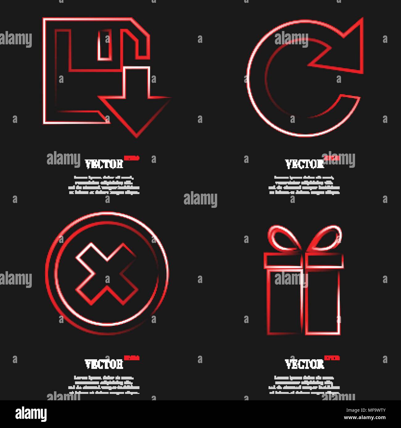 Set of fashionable red icons, trending symbols. Flat design for your ...