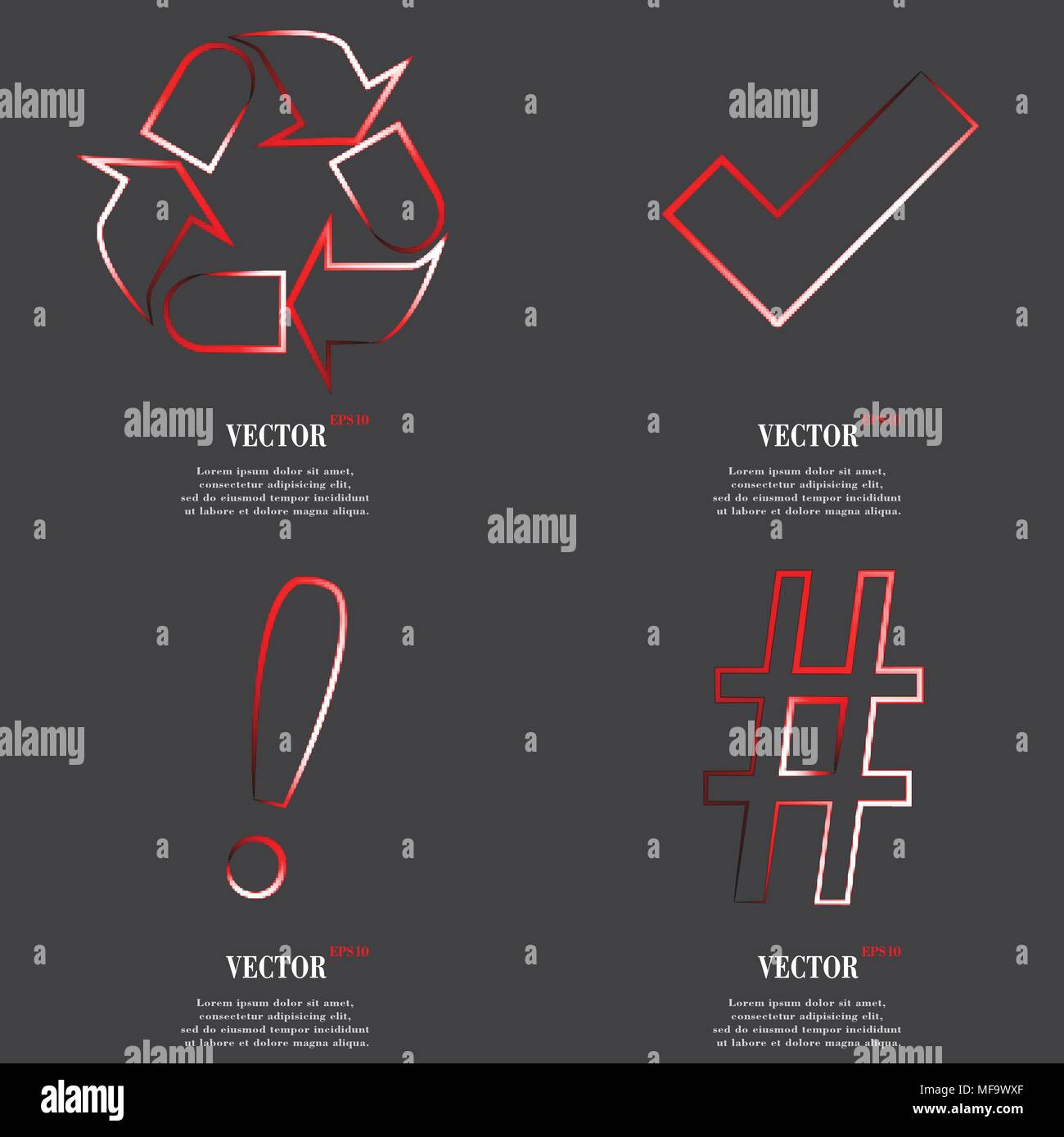 Set of fashionable red icons, trending symbols. Flat design for your ...