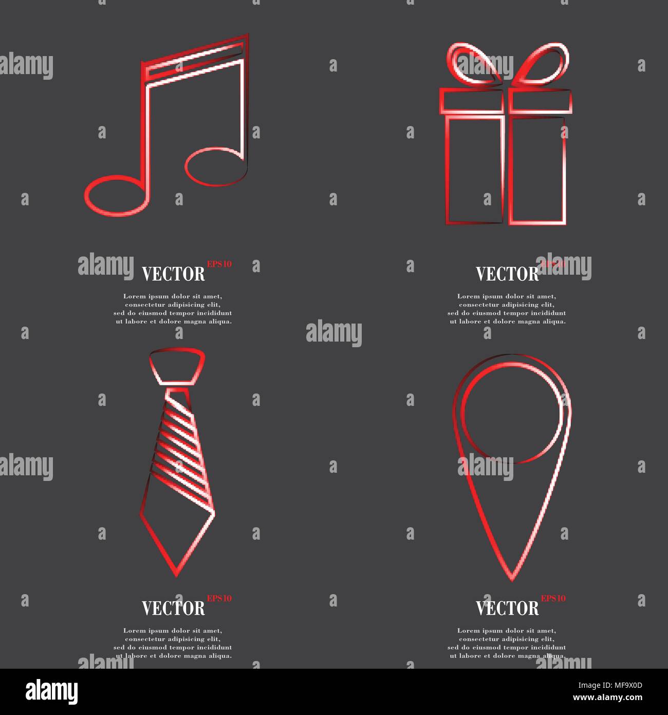 Set of fashionable red icons, trending symbols. Flat design for your ...