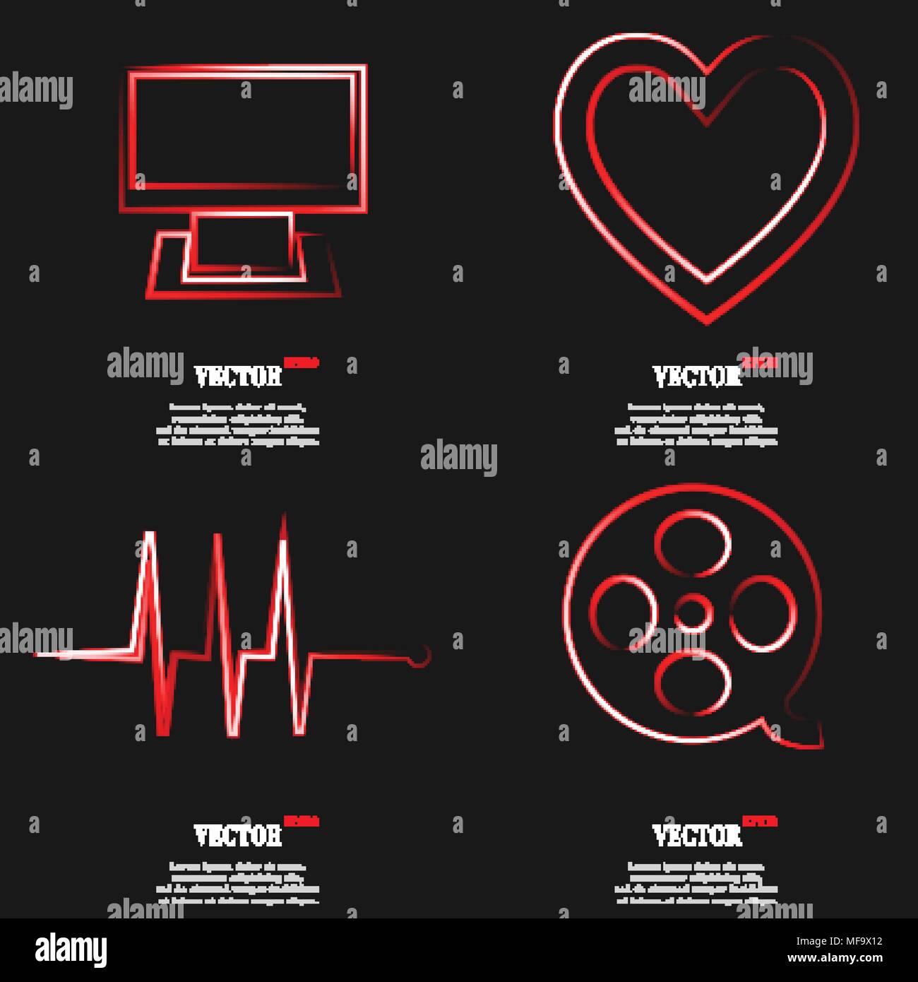 Set of fashionable red icons, trending symbols. Flat design for your ...