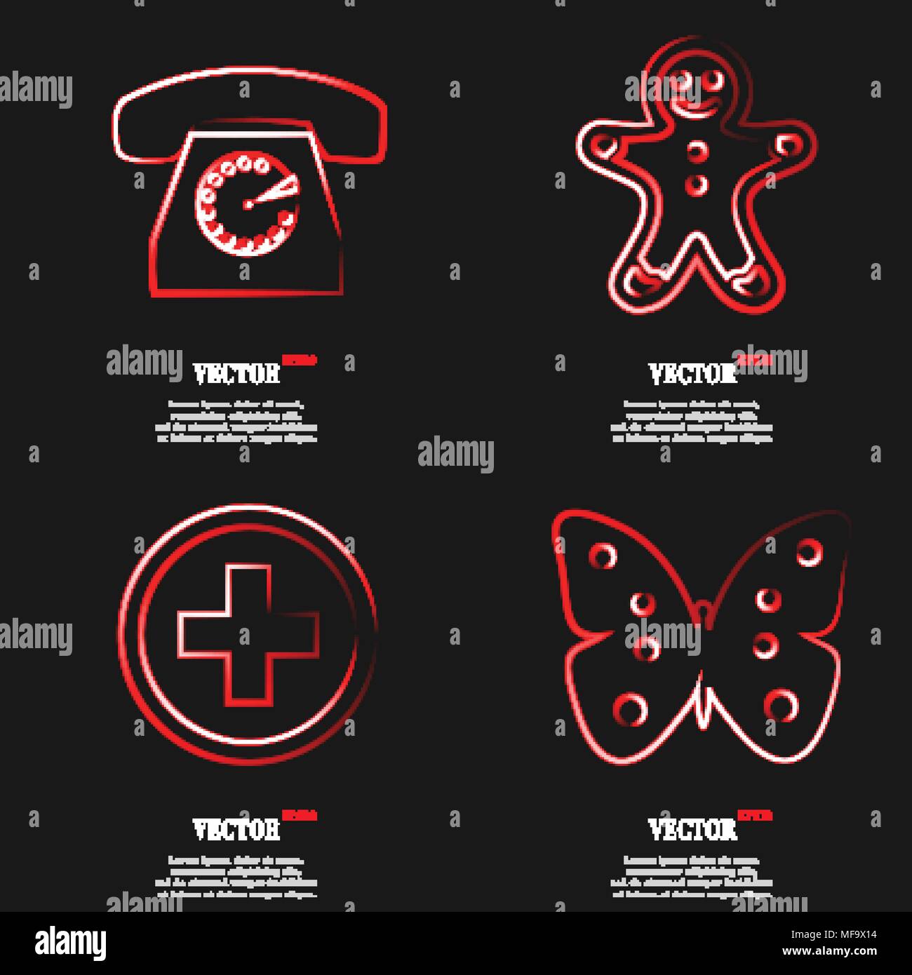 Set of fashionable red icons, trending symbols. Flat design for your ...