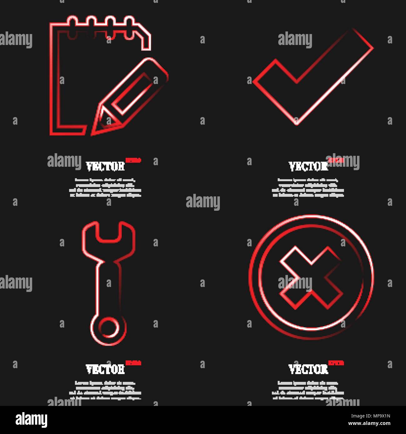 Set of fashionable red icons, trending symbols. Flat design for your ...