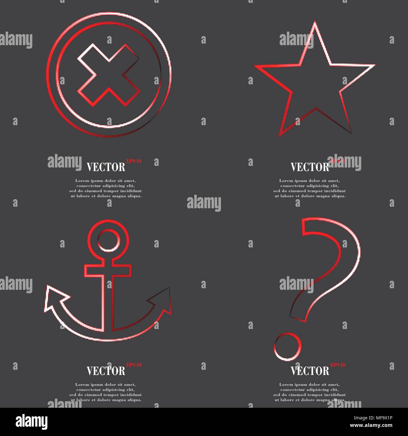 Set of fashionable red icons, trending symbols. Flat design for your ...