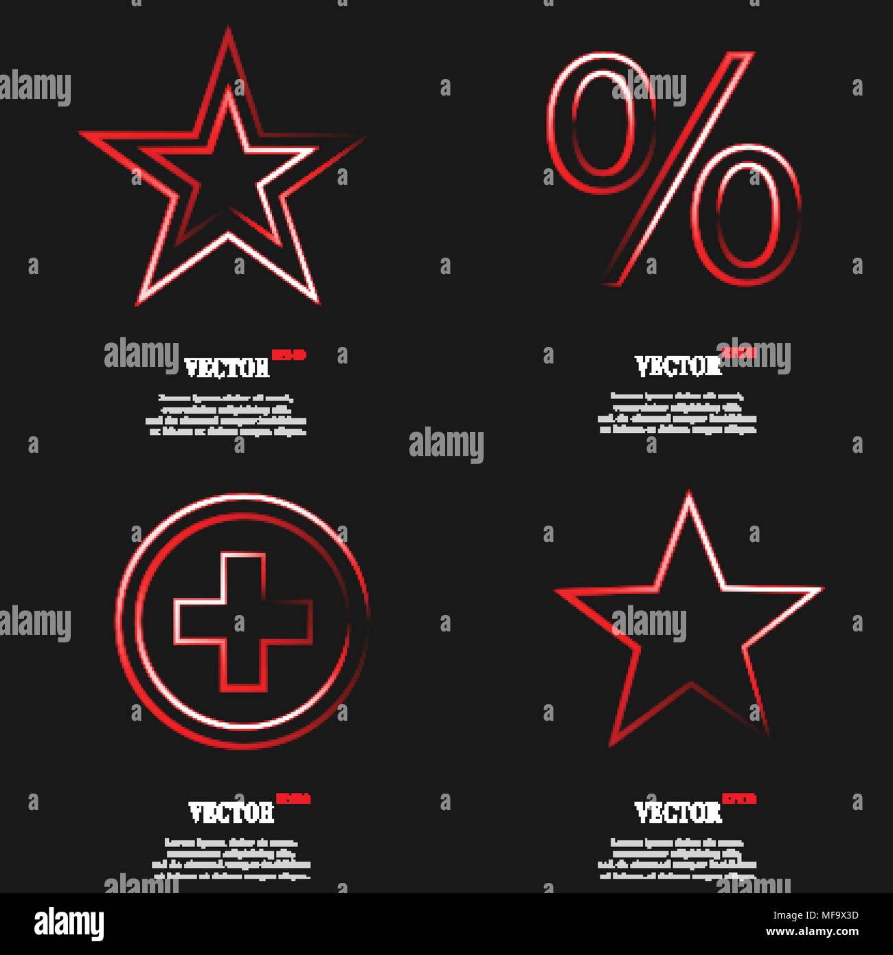 Set of fashionable red icons, trending symbols. Flat design for your ...