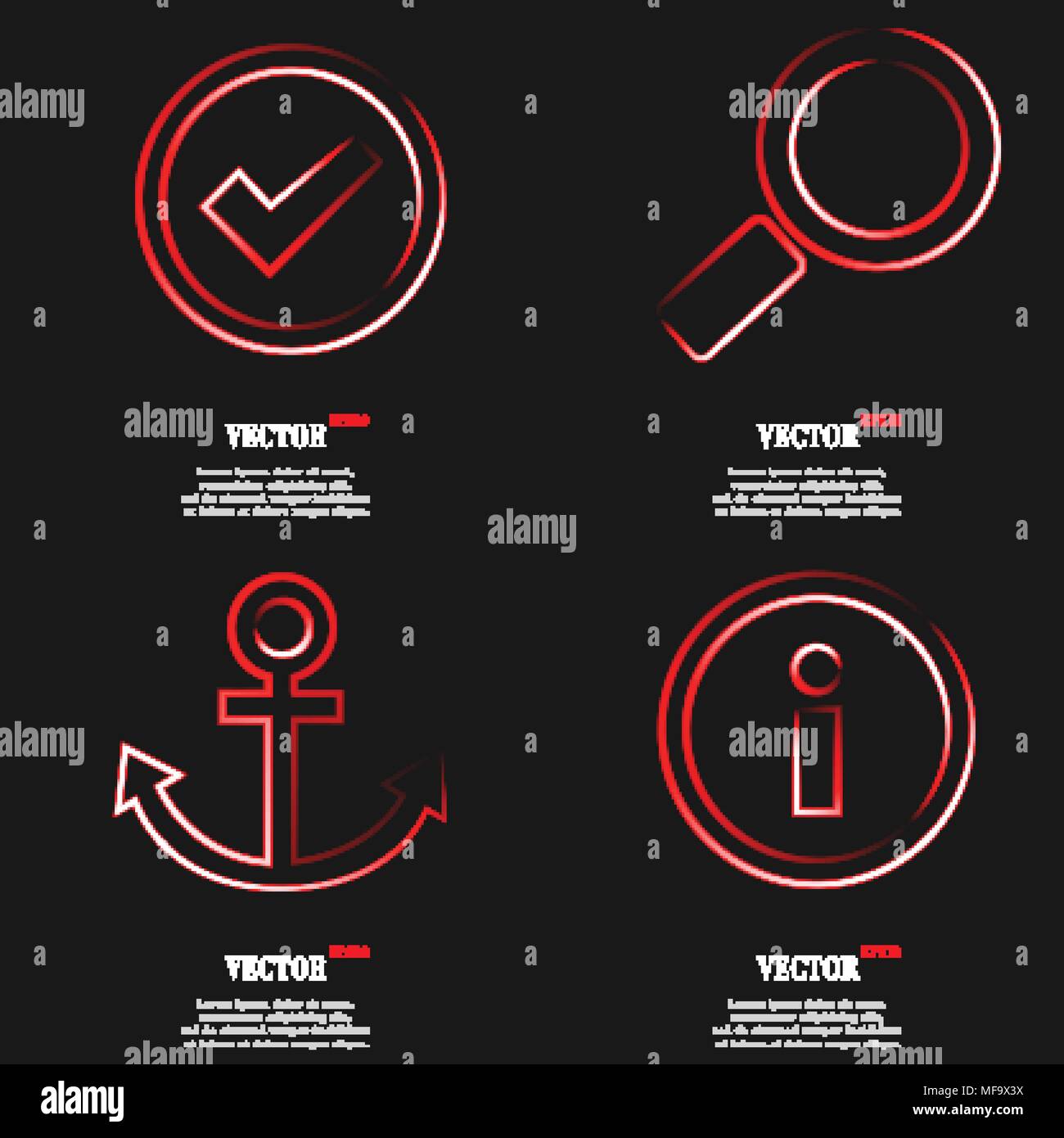Set of fashionable red icons, trending symbols. Flat design for your ...